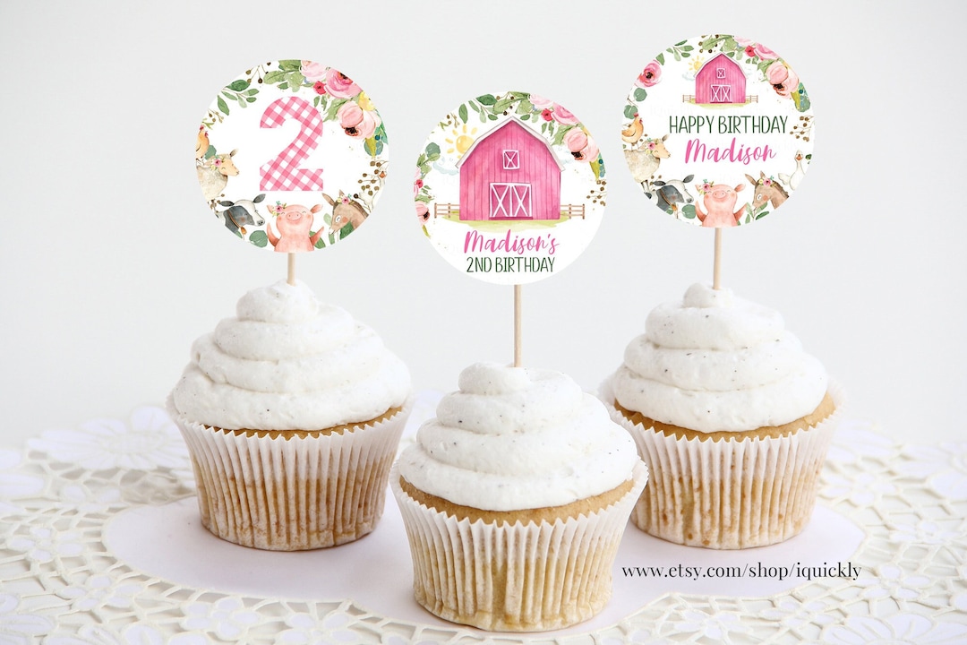 Editable Farm Birthday Cupcake Toppers, Girl Barn Party, Digital, Farm ...