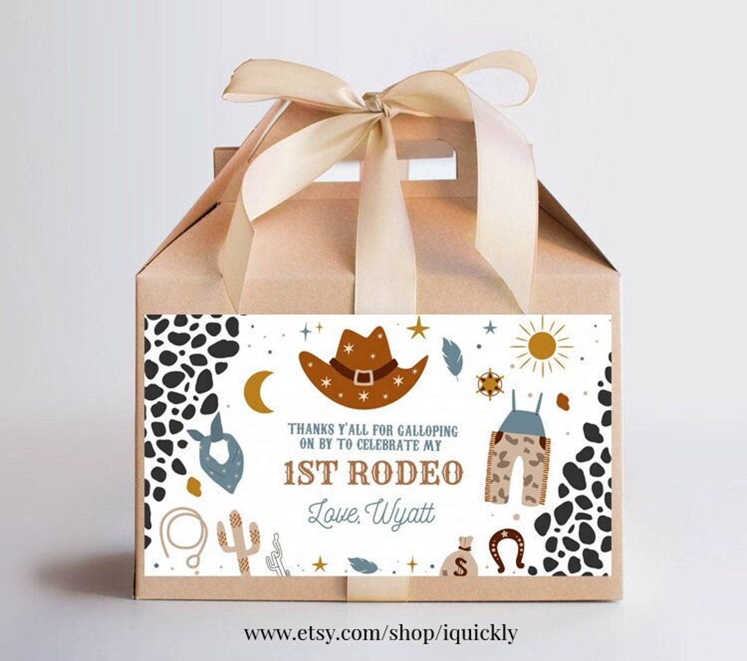Editable My First Rodeo Birthday Party Favor Cowboy Box Label ...