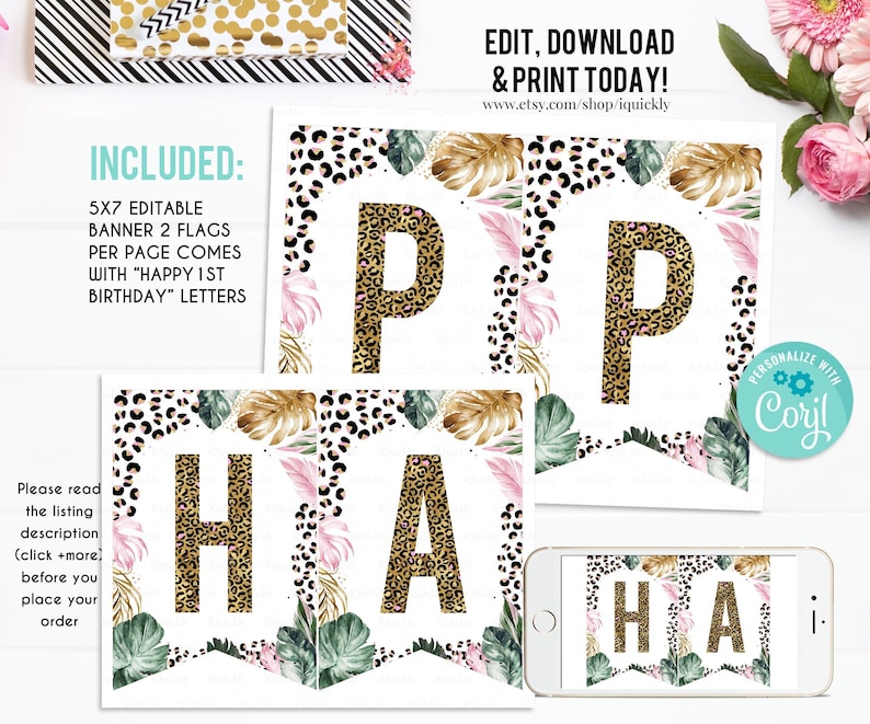 Editable Safari Animals Birthday Banner Leopard Print Safari - Etsy