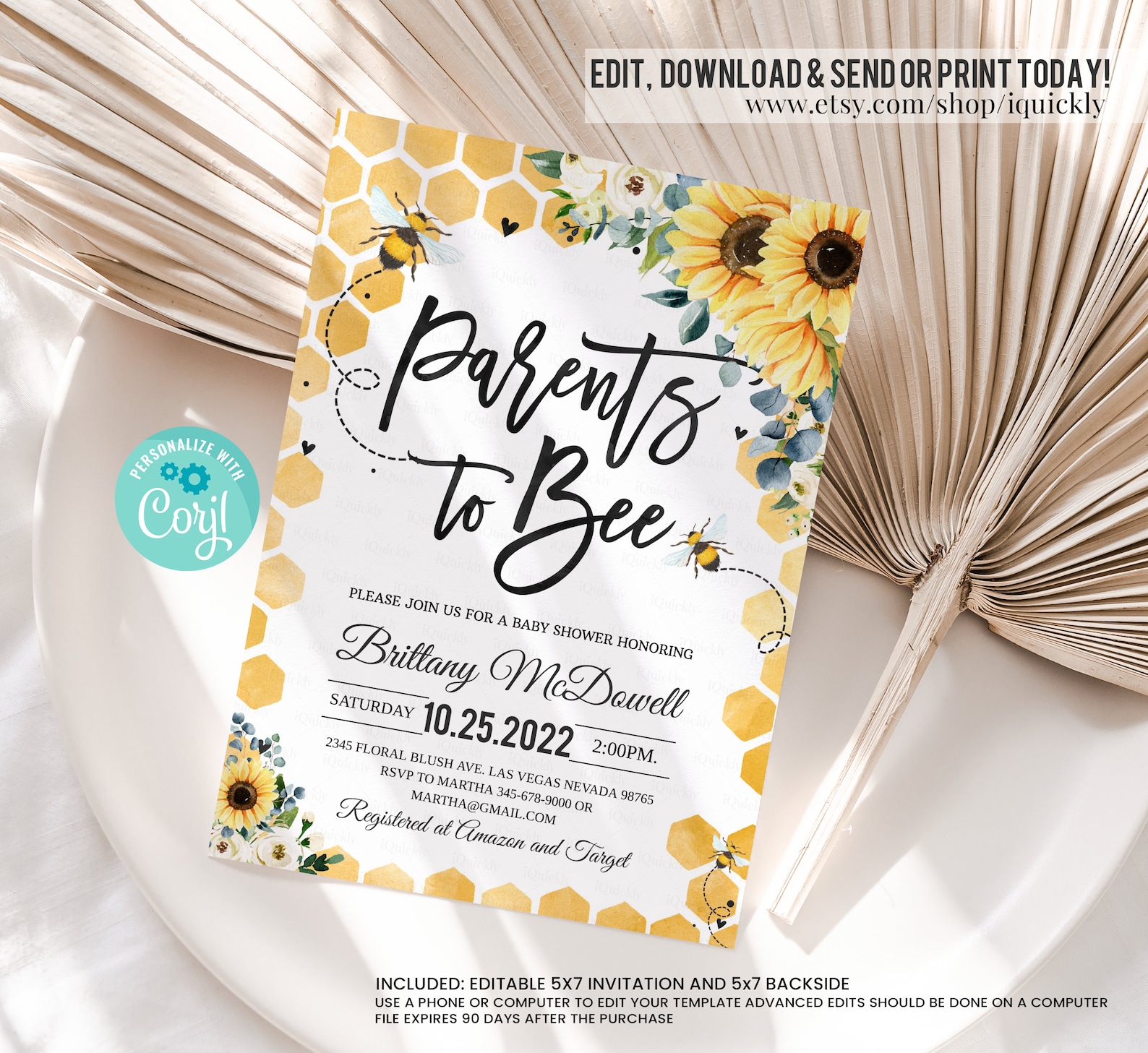 Editable Parents to Bee Baby Shower Invitation Sunflower Gender Neutral ...