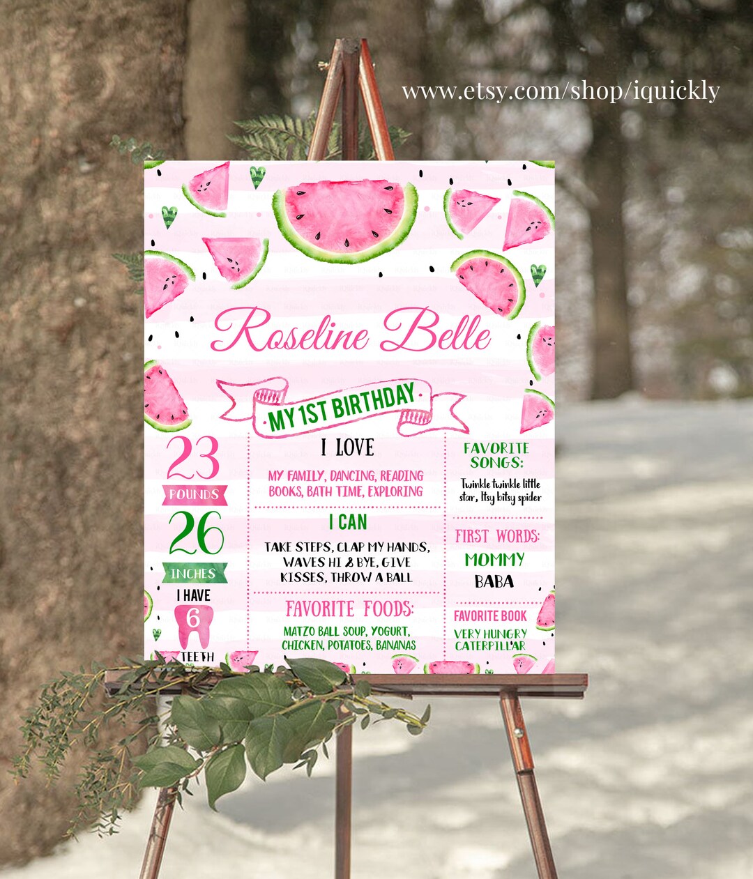 Watermelon Milestone Birthday Poster EDITABLE First Birthday Chalkboard ...