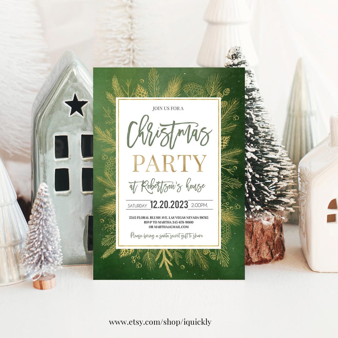 Christmas Party Invitation, Editable Holiday, Work Party Rustic Family ...