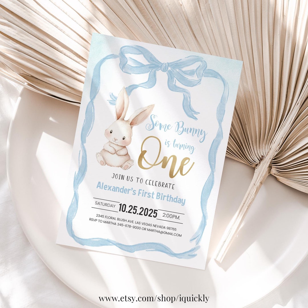 Some Bunny is One Invitation Editable Bunny 1st Birthday Invite Bow ...