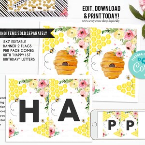 EDITABLE Bee Birthday Party Welcome Sign Our Little Honey Bee Printable ...