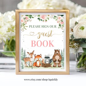 Woodland Baby Shower Guest Book Sign, 8x10 Forest Please Sign Our Guest ...
