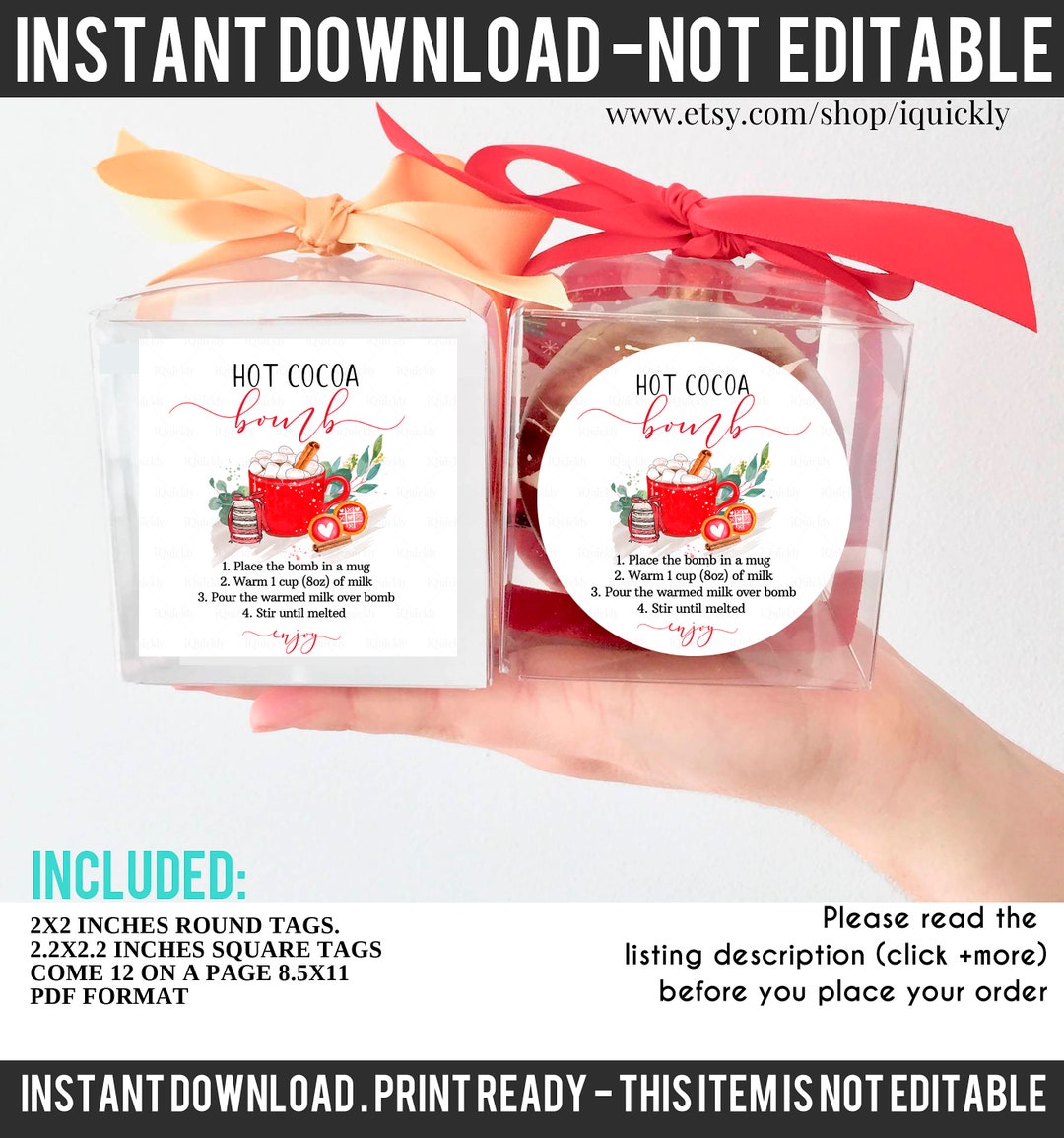 Hot Chocolate Bomb Label Valentines Hot Cocoa Bombs Directions ...