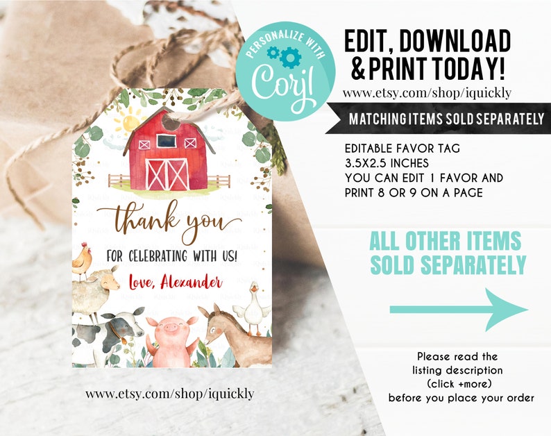 Editable Farm Party Decorations, Barnyard Party Package Birthday ...