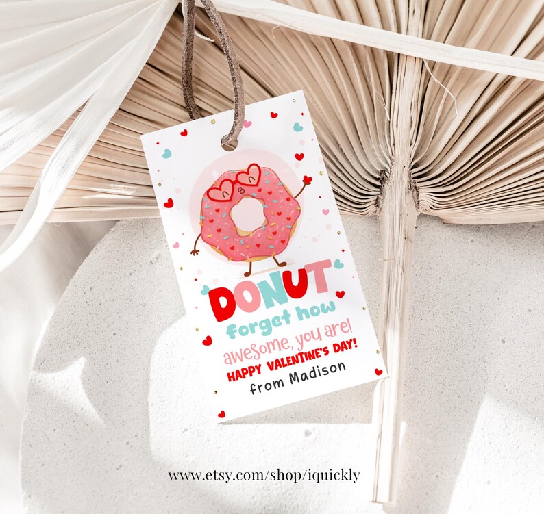 Donut Valentine Gift Tag Editable Kids Classroom Party Favor Teacher ...