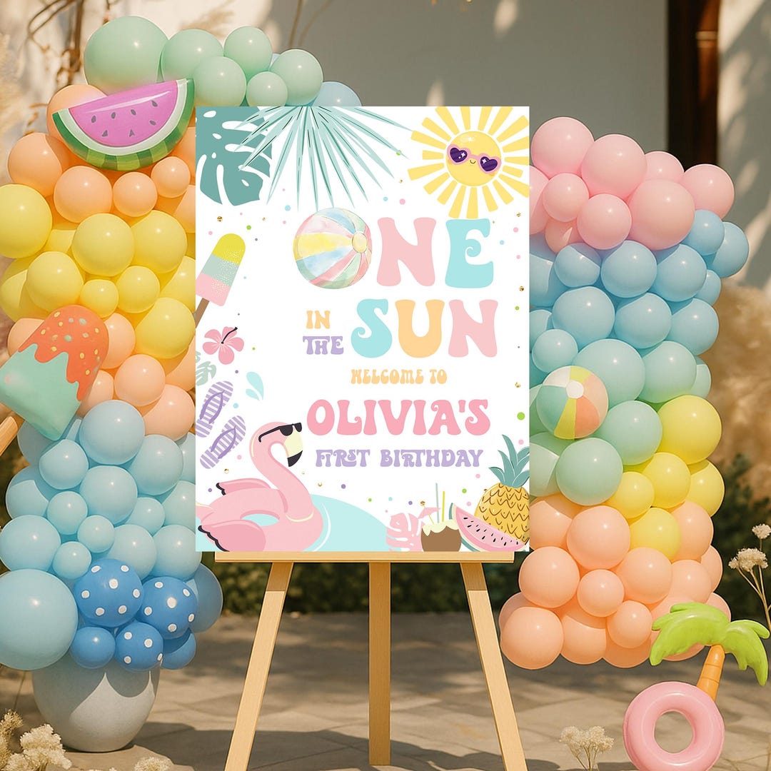 Pool Party Welcome Sign Editable One in the Sun Tropical Splish Splash ...
