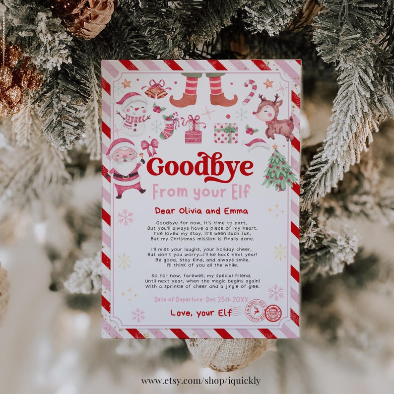 Elf Goodbye Letter, Pink Editable Elf Departure Letter, Christmas Elf ...
