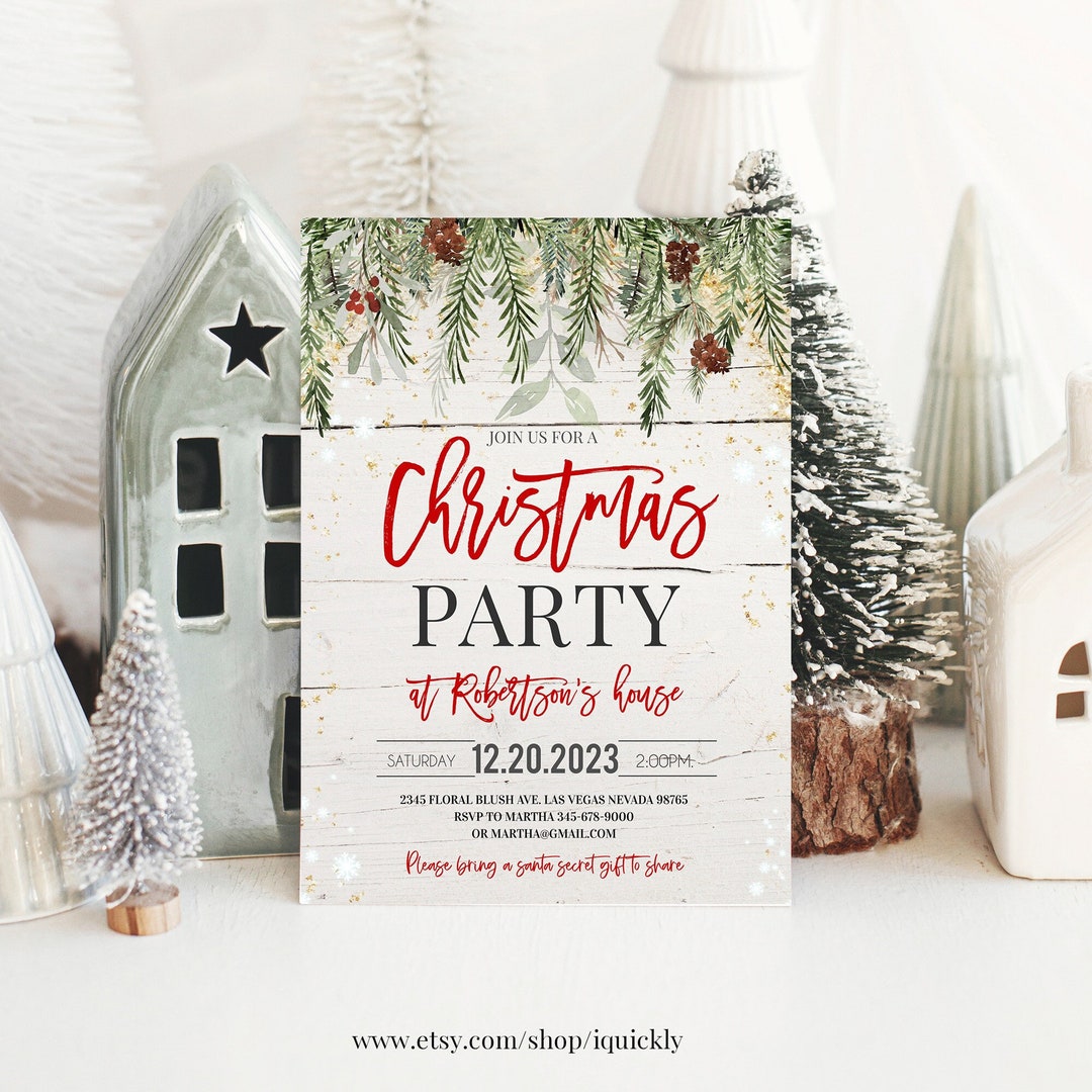 Editable Rustic Christmas Party Invitation Template Holiday Party Adult ...