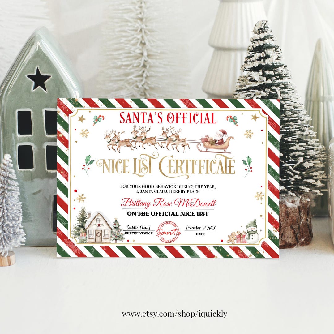 Editable Santa Claus Official Nice List Certificate Letter From Desk ...