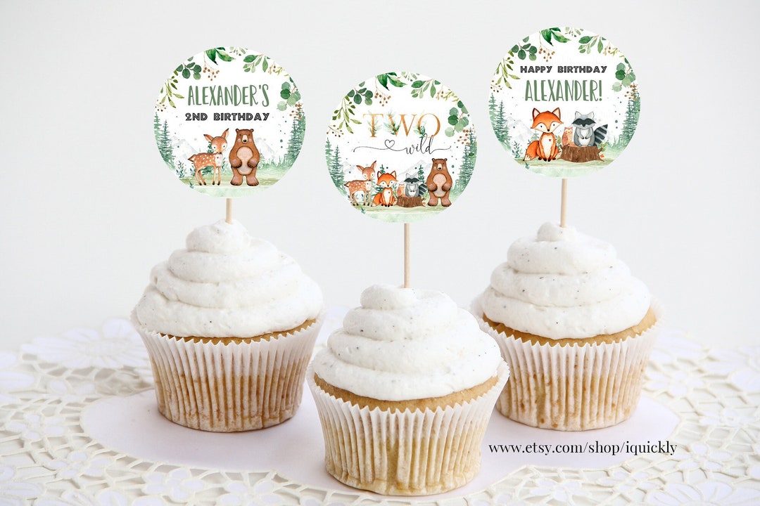 EDITABLE Woodland Birthday Cupcake Toppers, Boy Woodland Animals Cake ...
