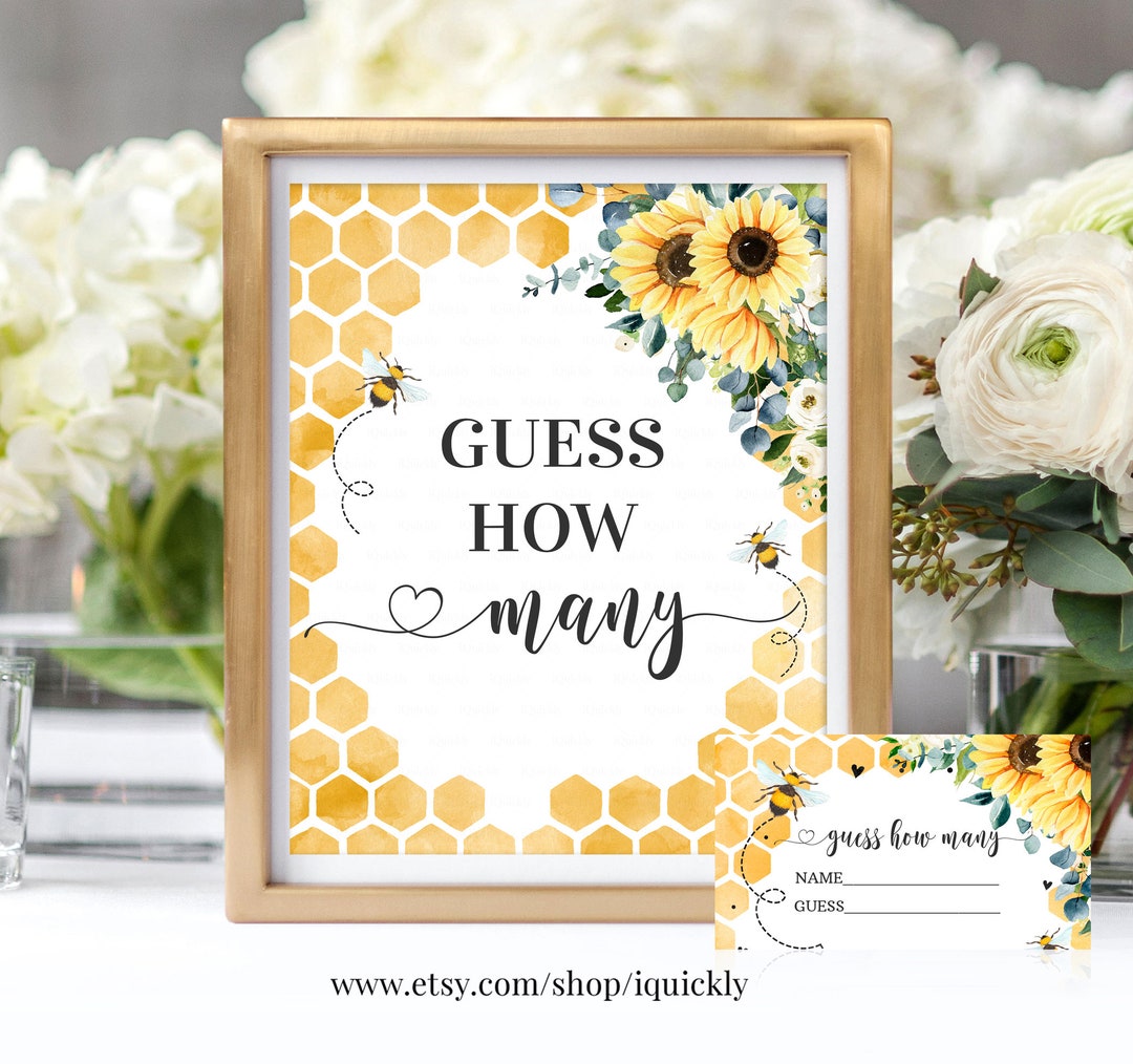 Bee Guess How Many Sign Honey Bee Baby Shower Game How Many Are in the ...