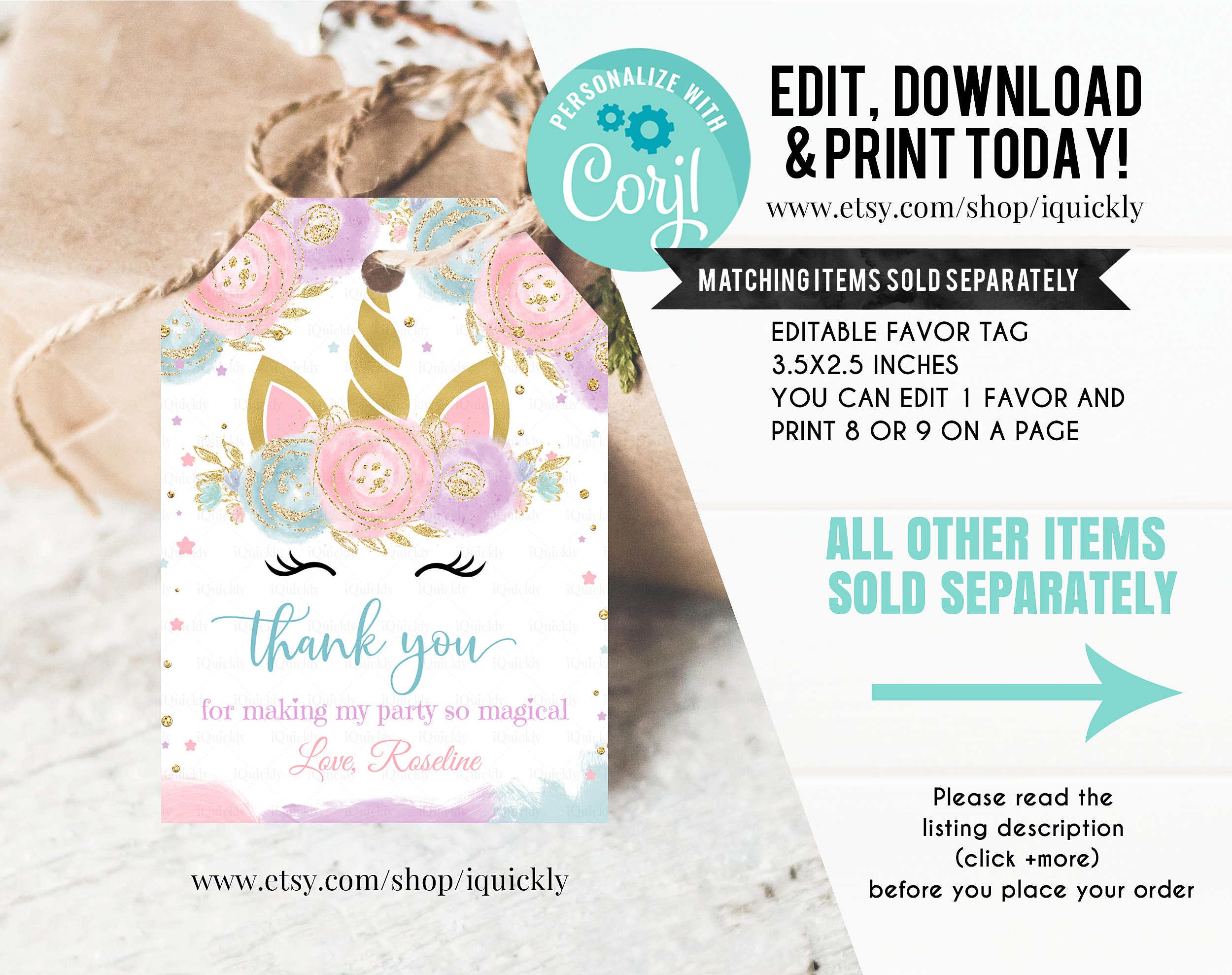 EDITABLE Unicorn Cupcake Toppers Unicorn Circle Decoration | Etsy