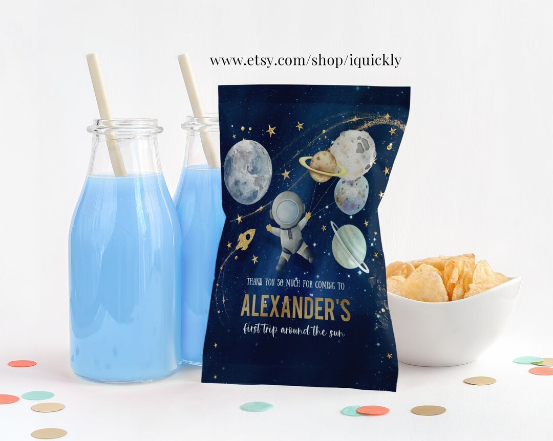 Editable Outer Space Birthday Chip Bag Label 1st Birthday Boy Galaxy ...