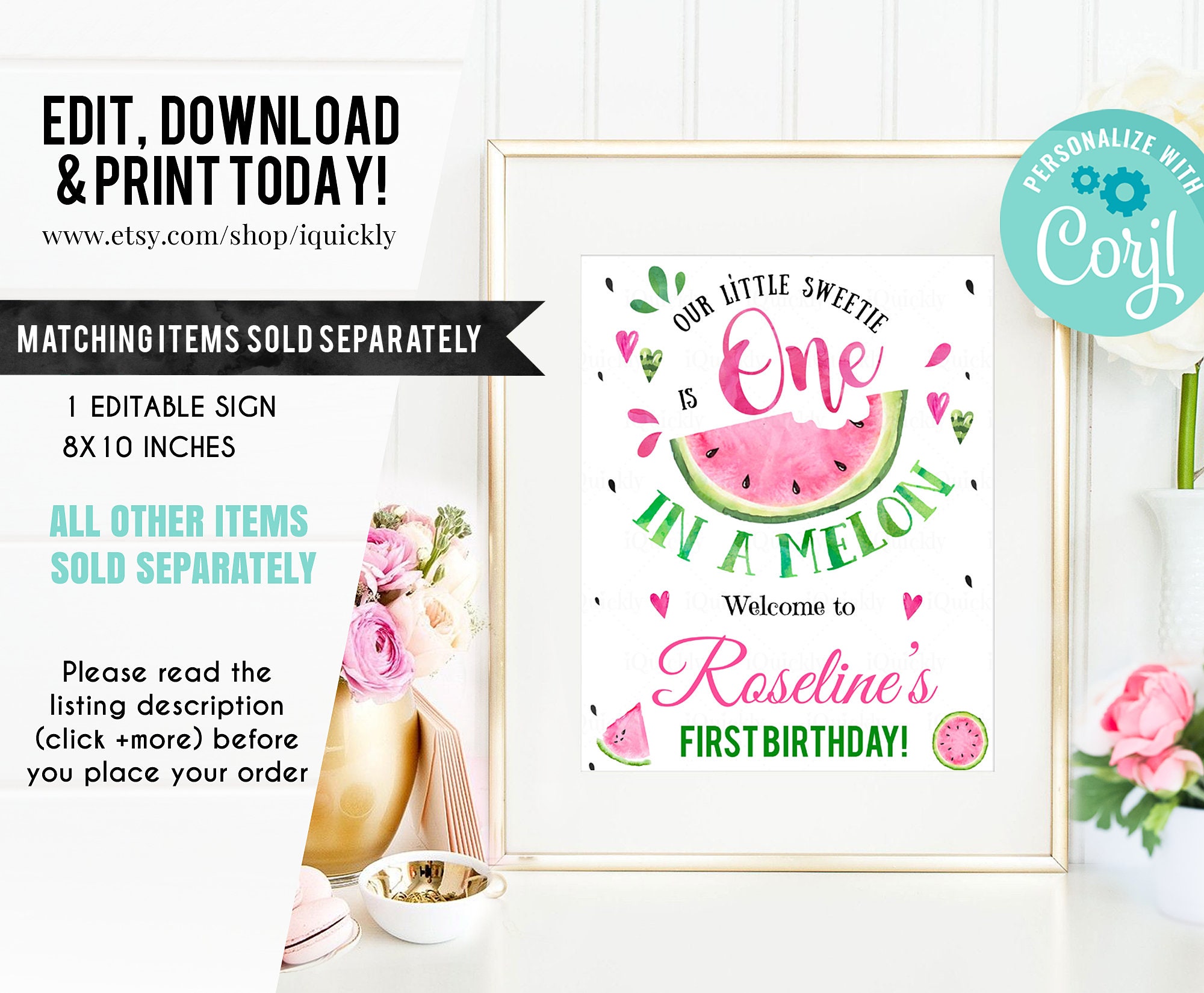 Watermelon Milestone Birthday Poster EDITABLE First Birthday | Etsy