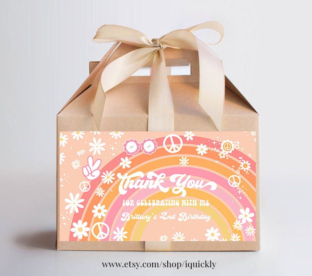 Editable Groovy Birthday Party Favor Two Daisy Box Label Printables ...