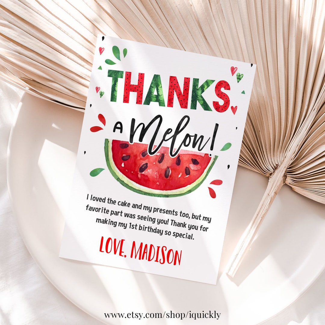 EDITABLE Watermelon Thank You Card, One in a Melon Note Card, Pink ...