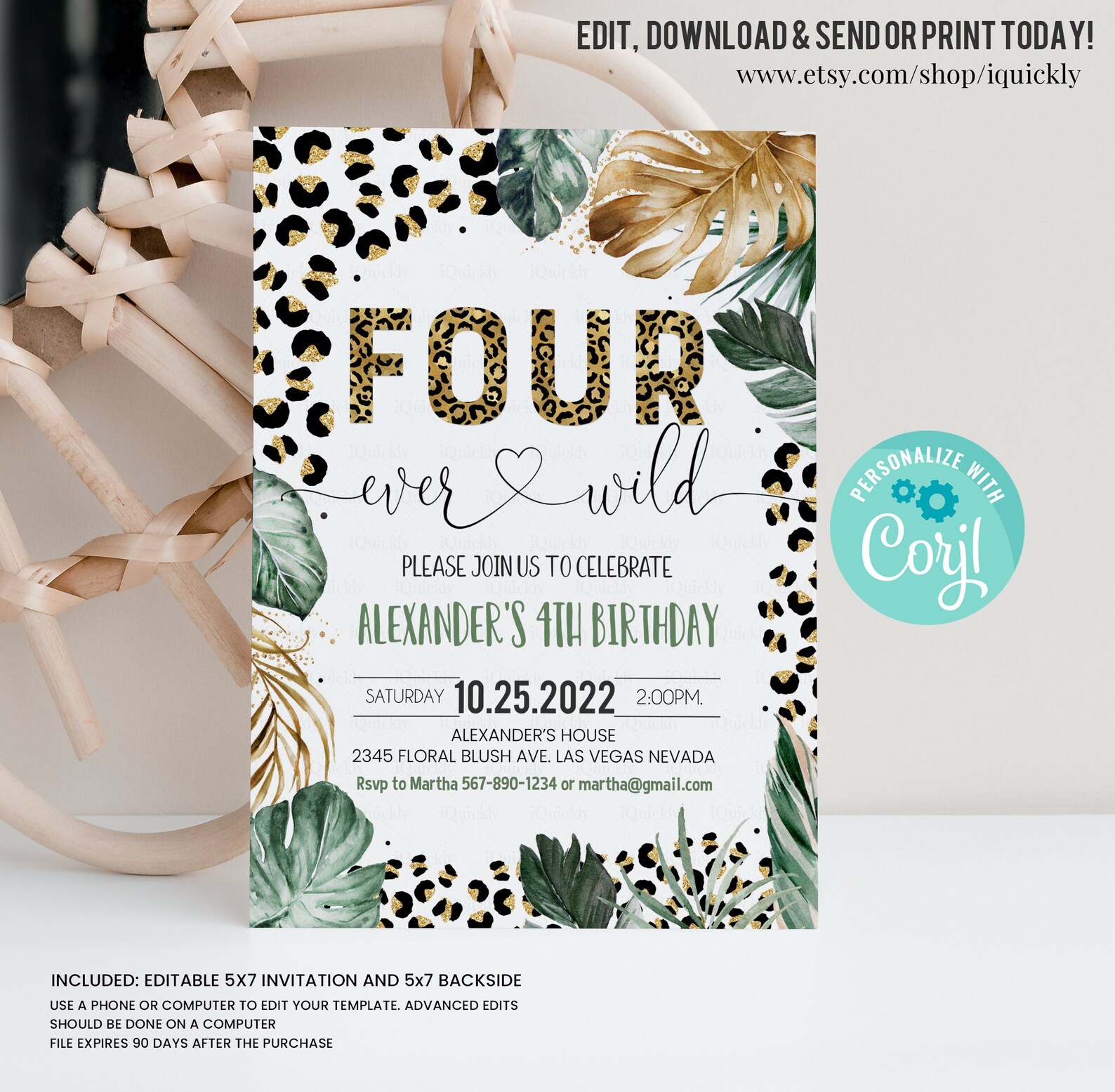 Editable Four Ever Wild Leopard Print Jungle Birthday Party - Etsy