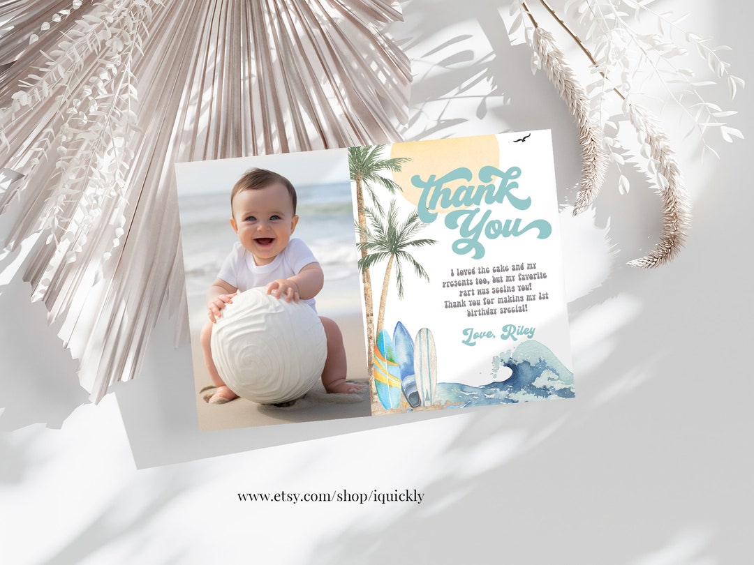 The Big One Surfs up Thank You Card Editable Surf Invite Surfboard ...