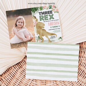 Editable Three Rex Invitation Girl, Dinosaur Birthday Invitation,three ...