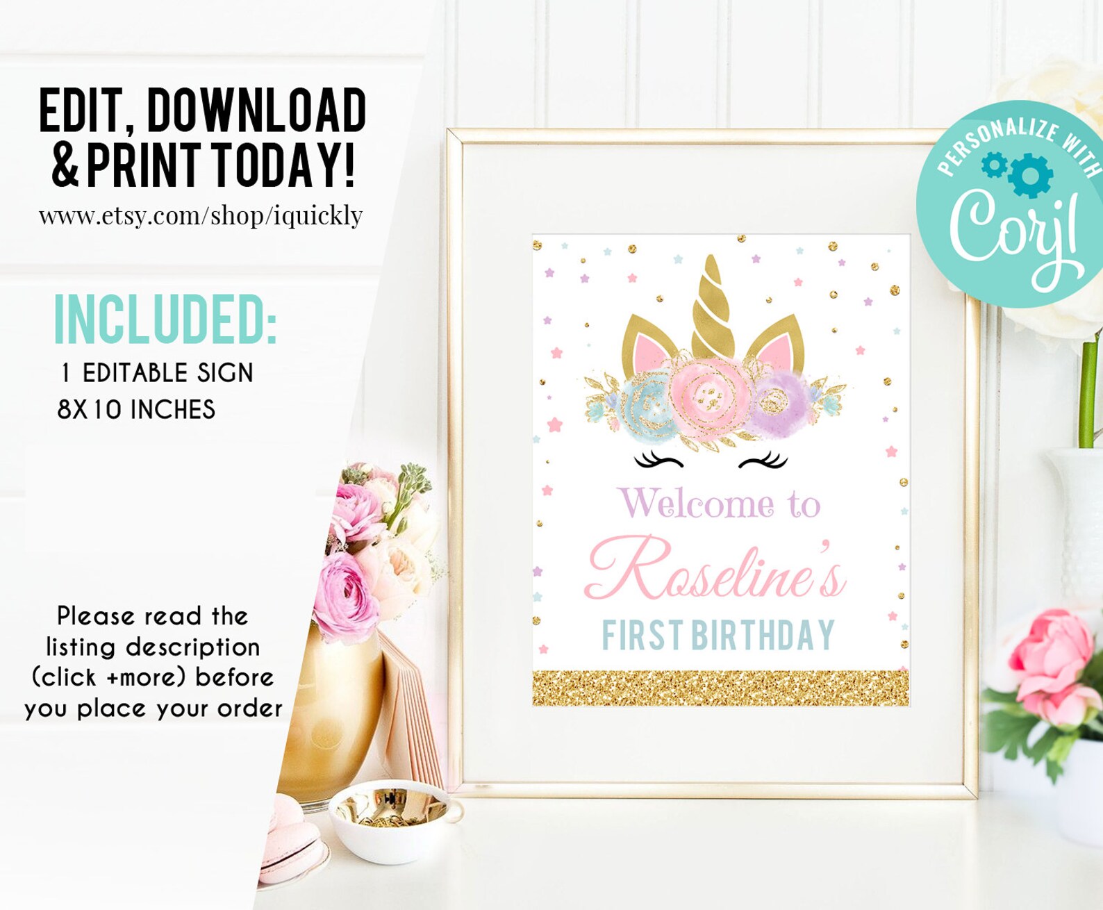 Editable Unicorn Party Decorations Unicorn Party Package - Etsy