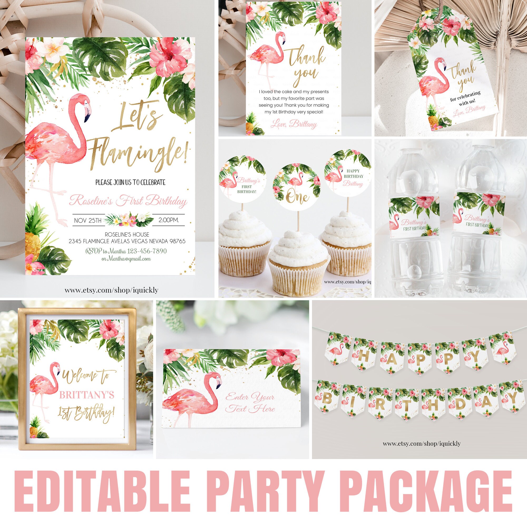 EDITABLE Flamingo Banner Birthday Tropical Party Flamingo Theme Party ...