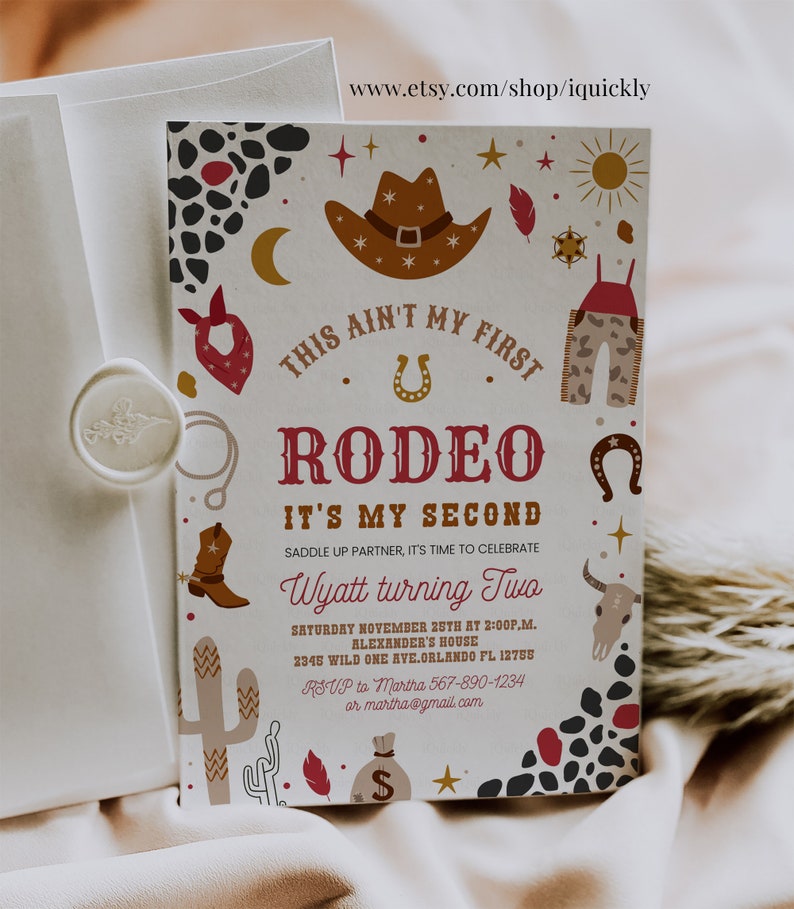 Editable My Second Rodeo Invitation Cowboy Birthday Invite Wild West ...