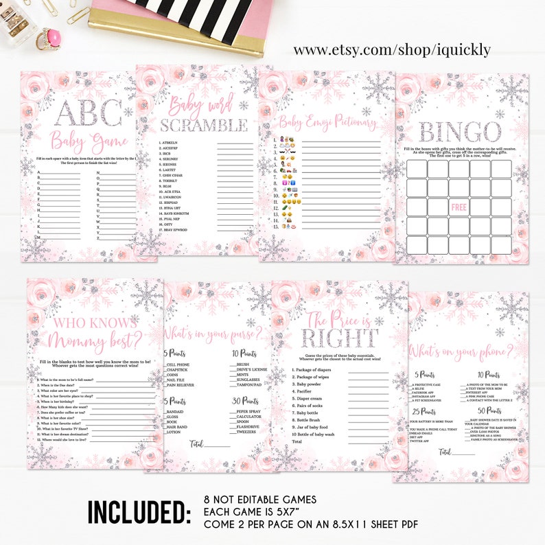 Snowflake Baby Shower Games Bundle A Little Snowflake is on - Etsy