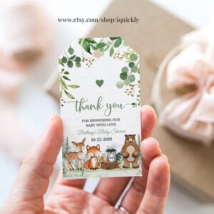 Woodland Baby Shower Favor Tags EDITABLE, Gender Neutral, Woodland ...
