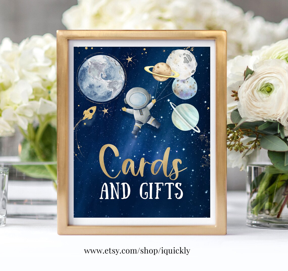 Cards and Gifts Sign Space Party Sign Outer Space Birthday Sign Galaxy ...