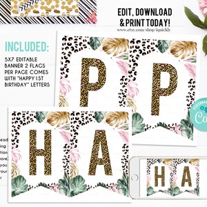 Editable Leopard Print Party Decorations Girl Wild One Party Package ...