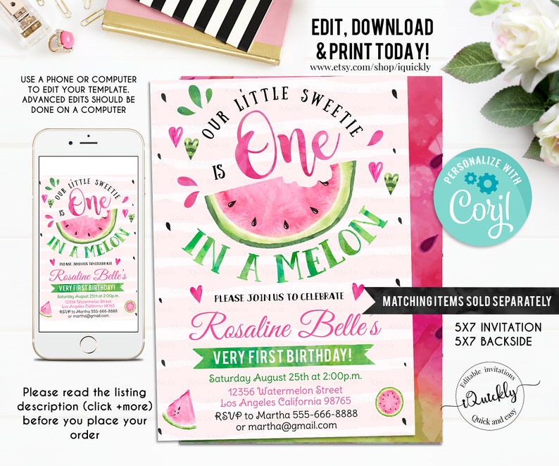 EDITABLE Watermelon Banner, Happy Birthday Banner, Printable 1st ...