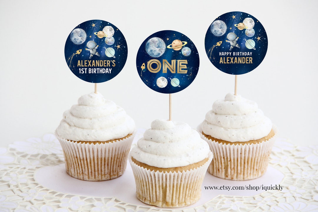 Outer Space Birthday Cupcake Toppers First Trip Around the Sun Favor ...