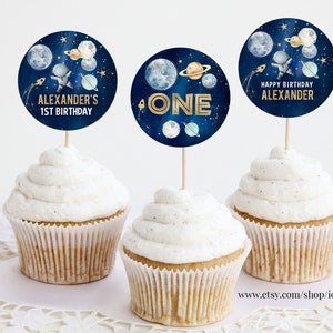 Outer Space Birthday Cupcake Toppers First Trip Around the Sun Favor ...
