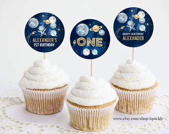 Outer Space Birthday Cupcake Toppers First Trip Around the Sun Favor ...
