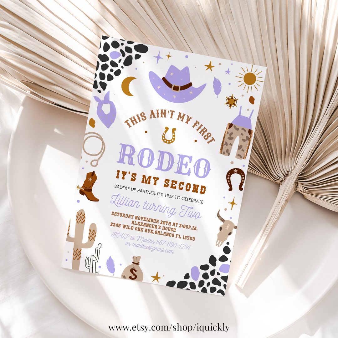 Editable My Second Rodeo Invitation Cowgirl Birthday Invite Wild West ...