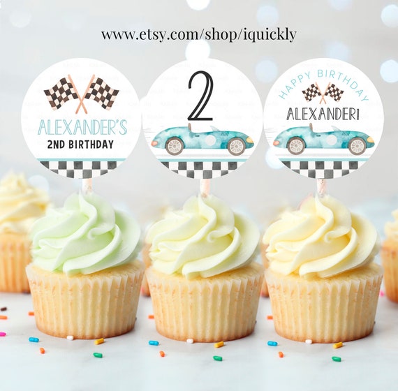 Editable Two fast Birthday Cupcake toppers Racecar Party Cake toppers ...