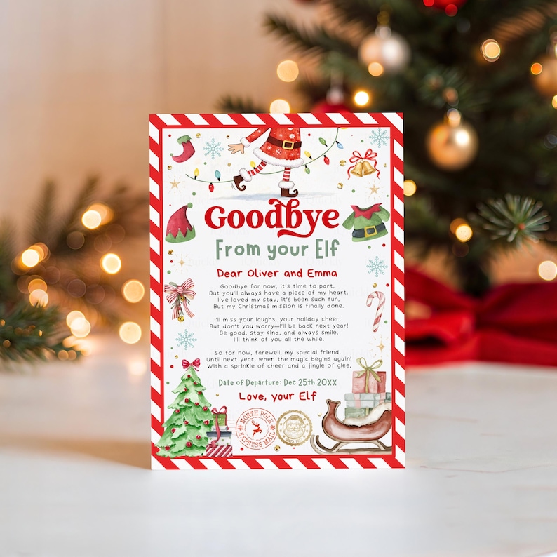 Editable Elf Goodbye Letter, Departure Farewell Poem Message (printable ...
