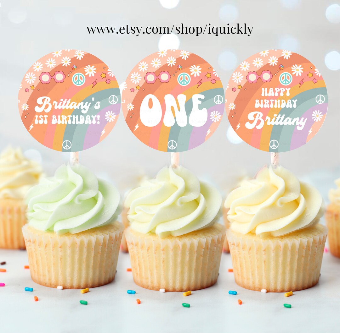 EDITABLE Groovy Birthday Cupcake Toppers Daisy Party - Etsy