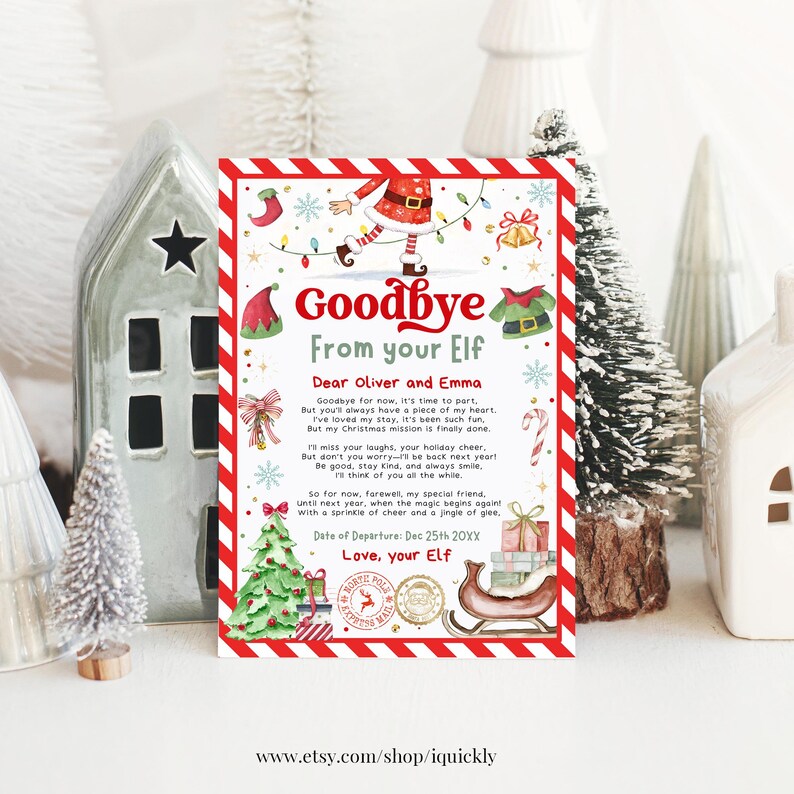 Editable Elf Goodbye Letter, Departure Farewell Poem Message (printable ...