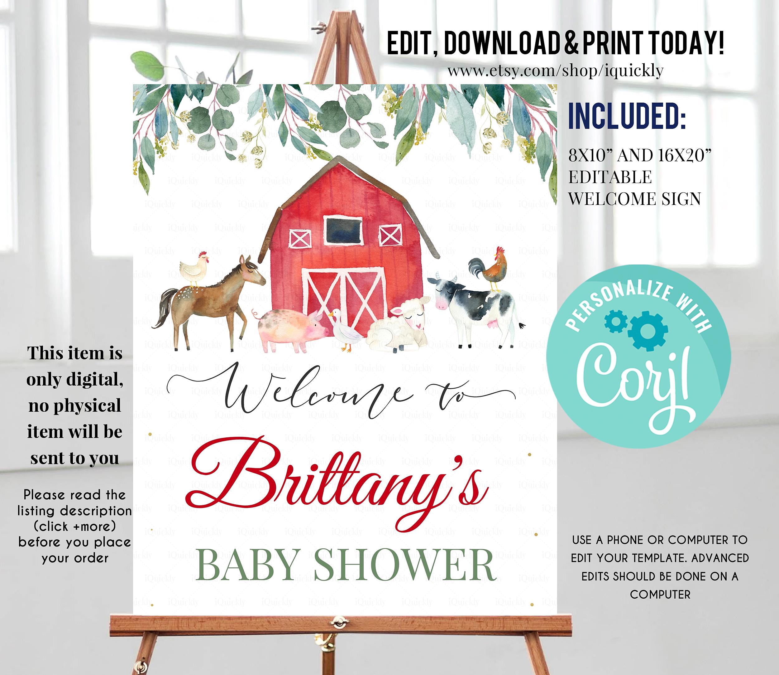 Farm Baby Shower Games, Red Farm Animals Baby Shower Game Bundle, Boy ...