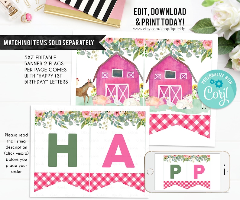 Editable Farm Birthday Cupcake Toppers Girl Barn Party - Etsy