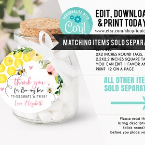 Editable Bee Favor Tags, Honey Bee Thank You Tags, Gift Tags Bumble Bee ...