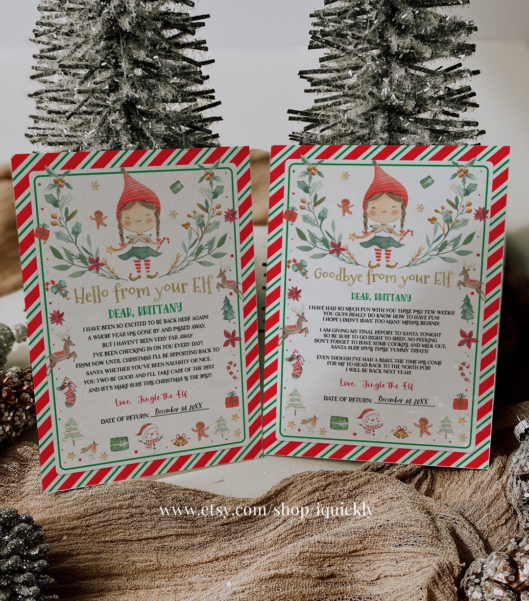 Editable Elf Letter Set, I'm Back Hello From Your Elf, Goodbye From Elf ...