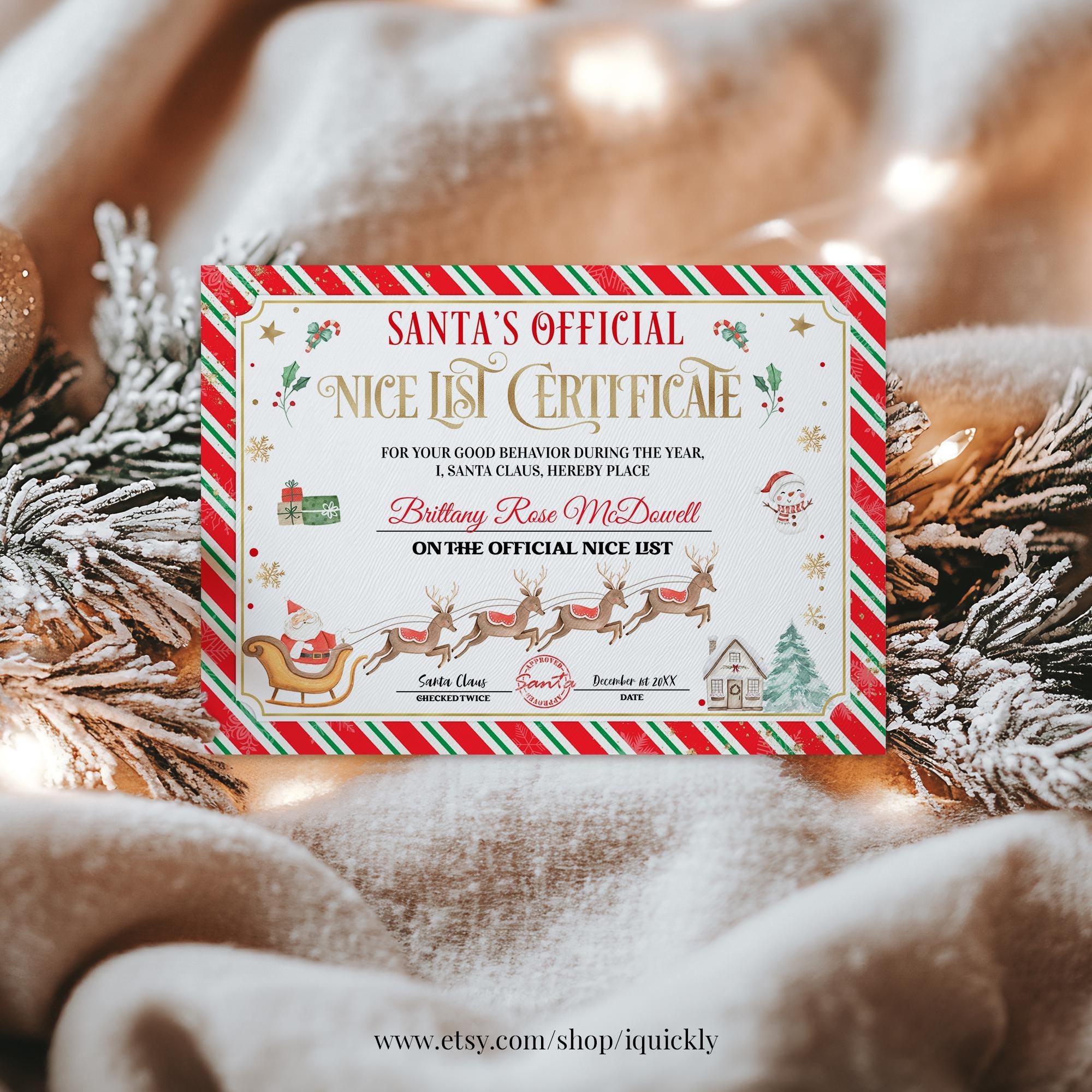 Editable Santa Claus Official Nice List Certificate Letter From Desk ...