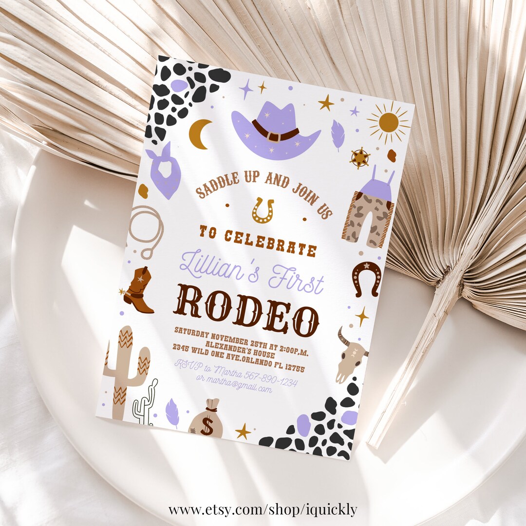 Editable My First Rodeo Invitation Cowgirl Birthday Invite Wild West ...