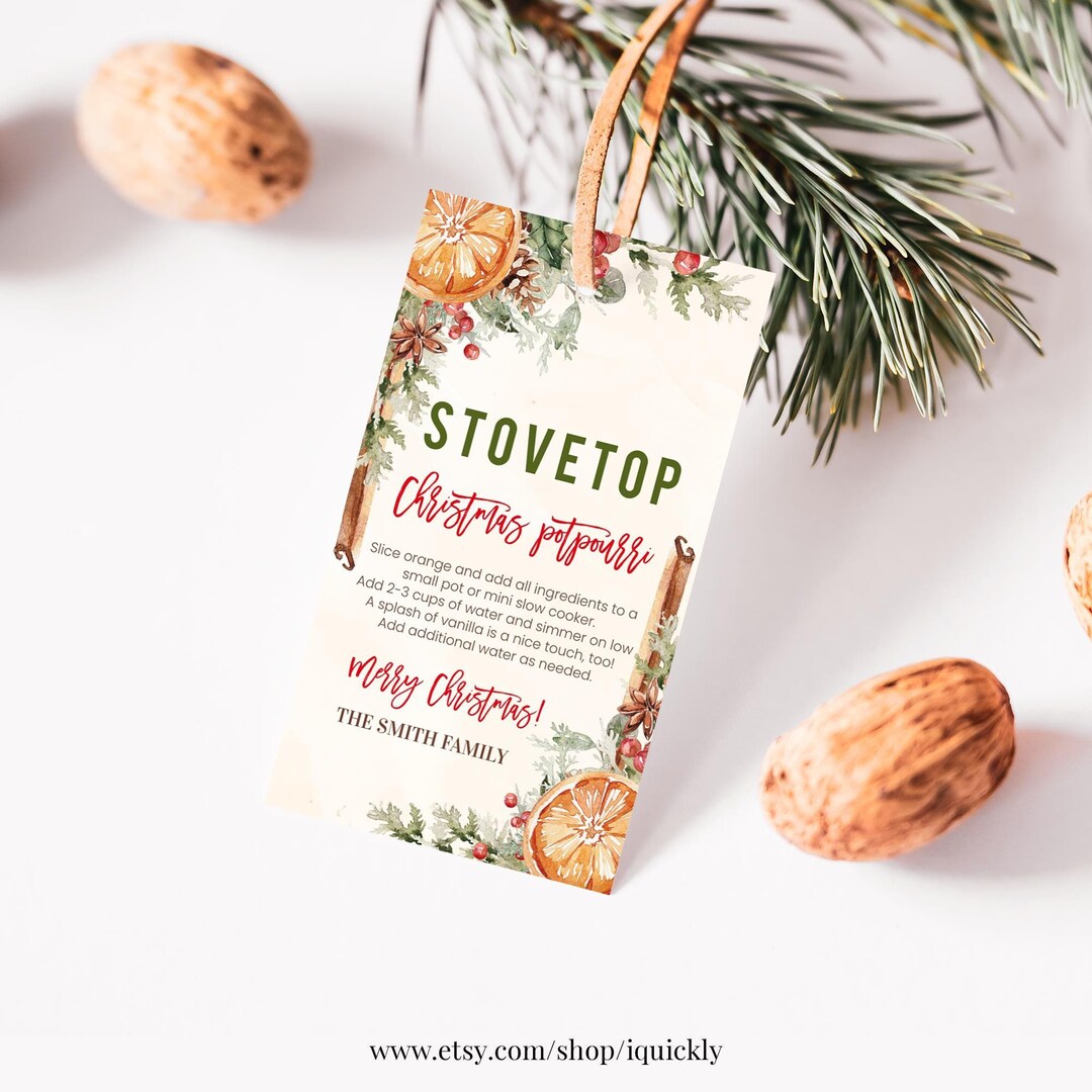 Stovetop Potpourri Christmas Gift Tag Editable, Teacher Gift Label ...