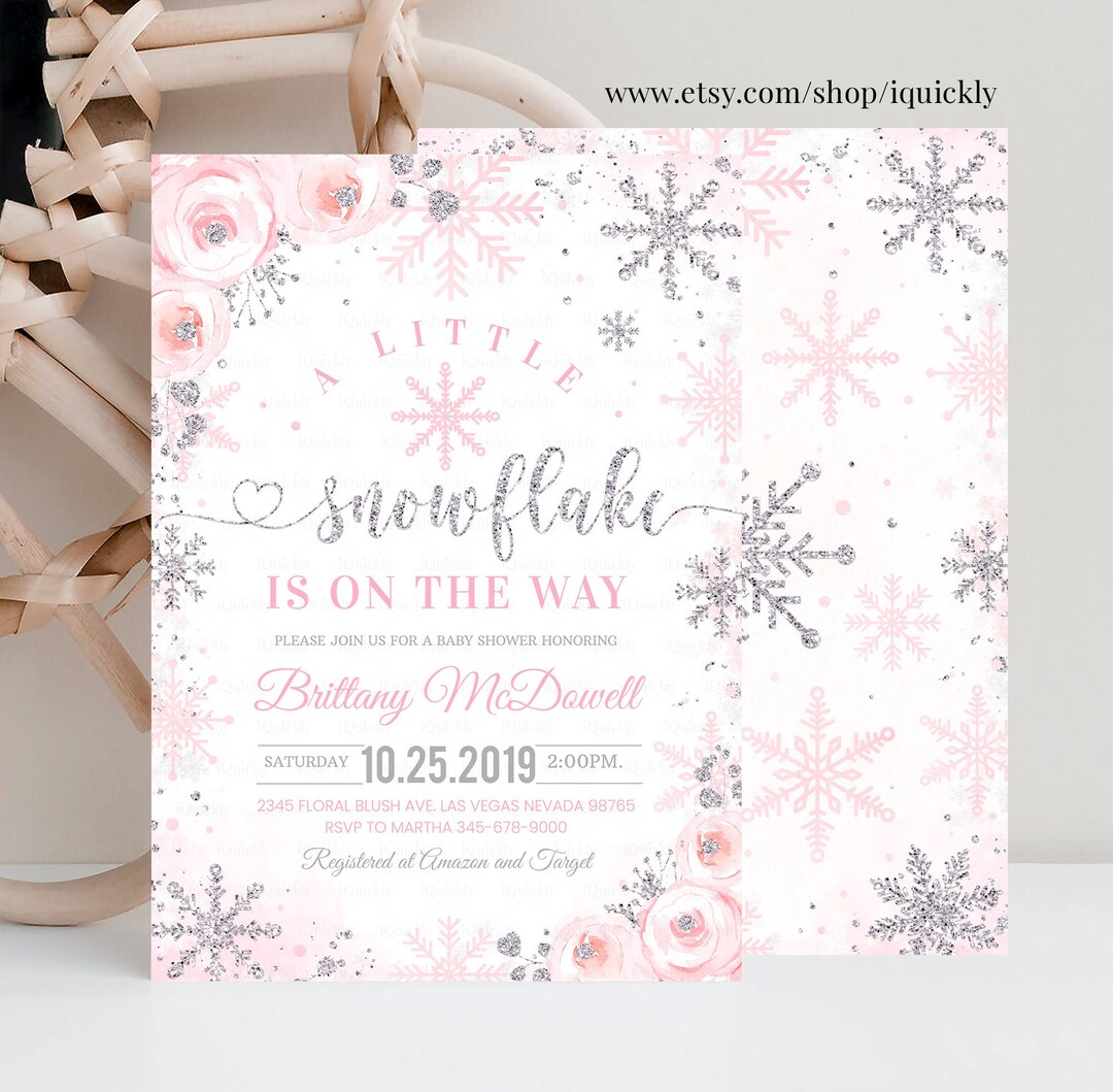Editable Snowflake Baby Shower Invitation, A Little Snowflake is on the ...